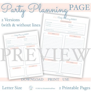Party Planning Sheet // Printables // Personal Use - Etsy