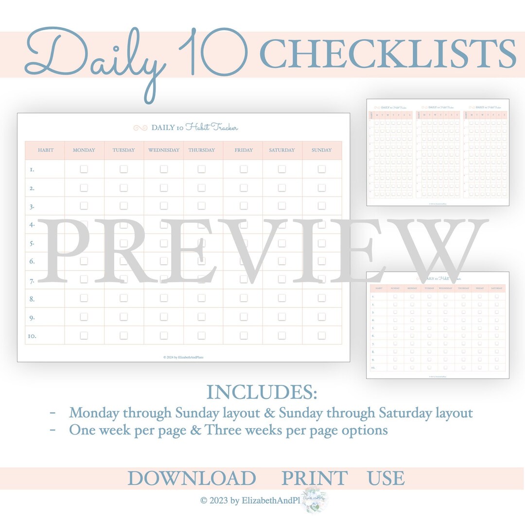 Daily 10 Checklists // Printables // Planner Inserts - Etsy