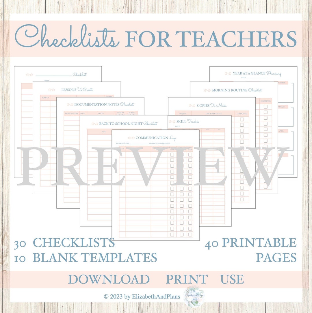 Checklists for Teachers // Printables // Personal Use - Etsy