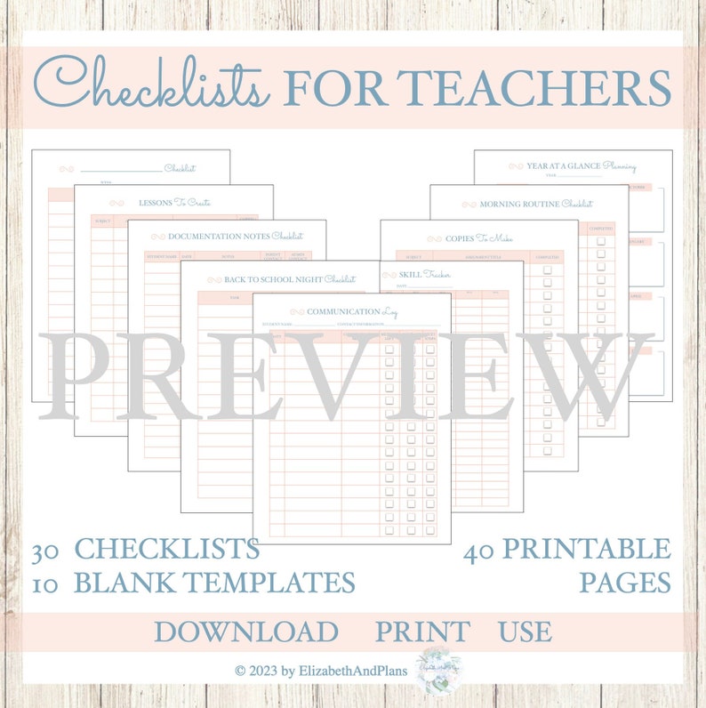 Checklists for Teachers // Printables // Personal Use - Etsy