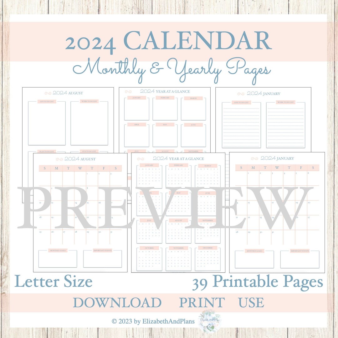 2024 Calendar // Monthly & Yearly Pages // Printables // Personal Use ...