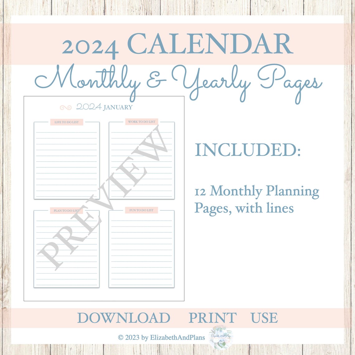 2024 Calendar // Monthly & Yearly Pages // Printables // Personal Use ...