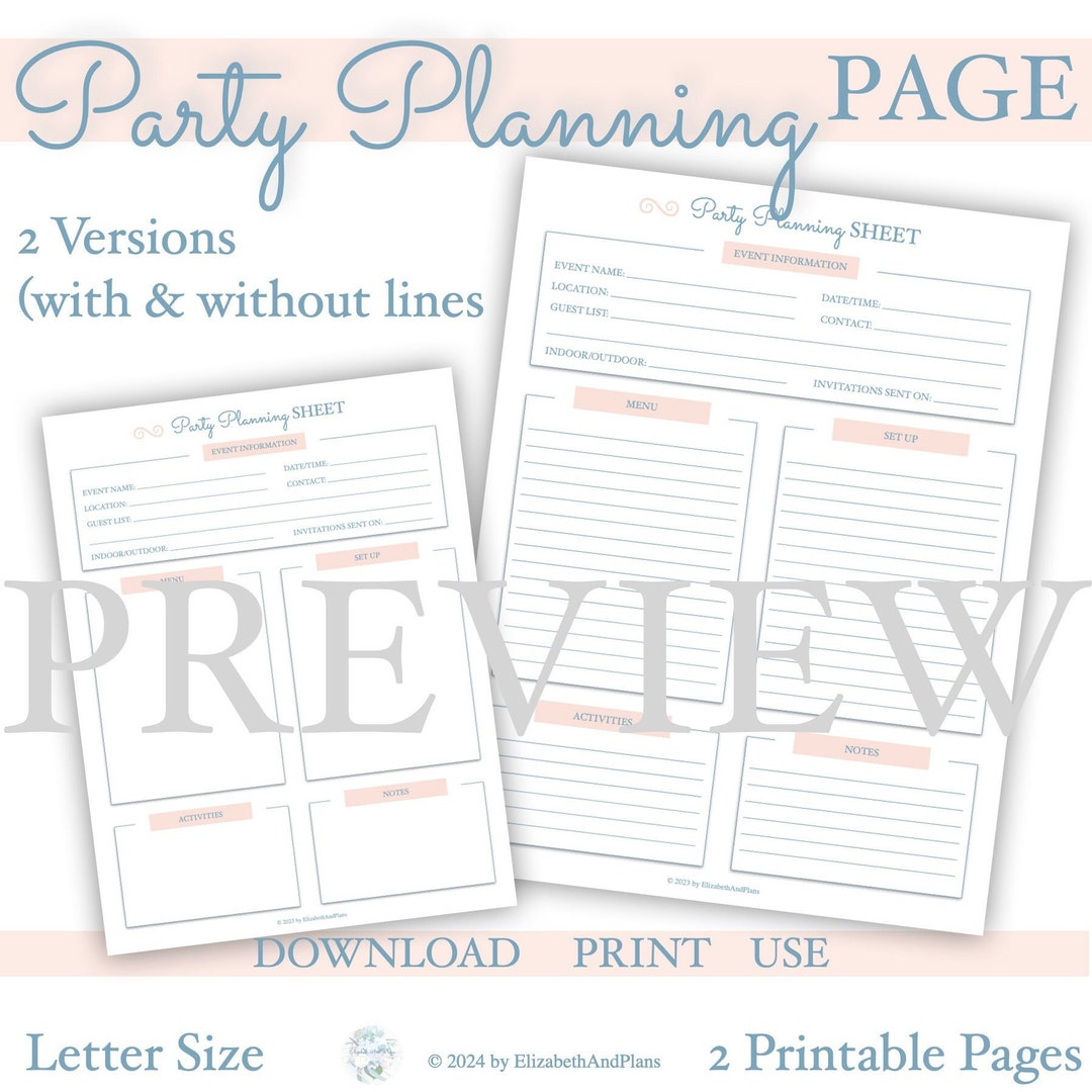 Party Planning Sheet // Printables // Personal Use - Etsy