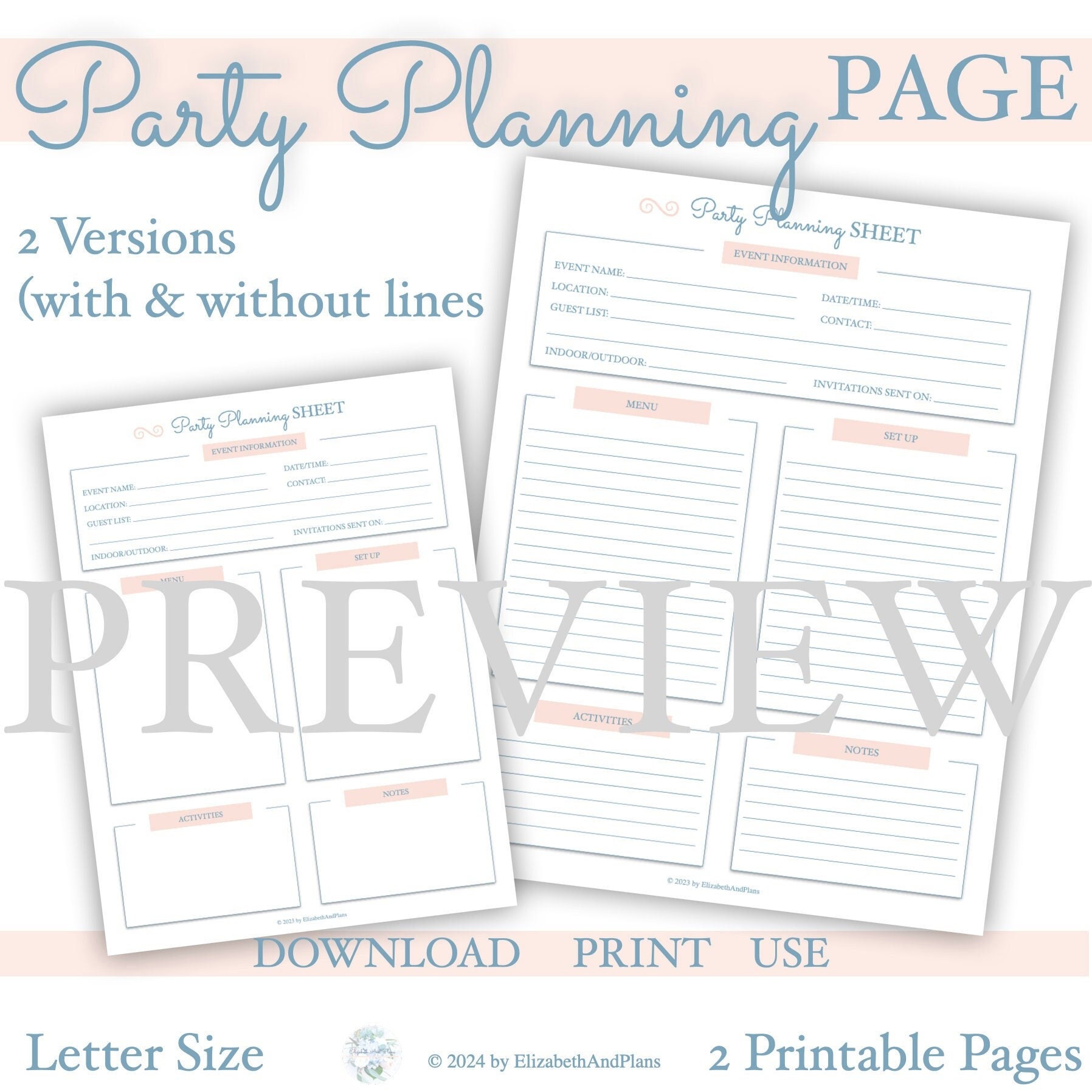 Party Planning Sheet // Printables // Personal Use - Etsy