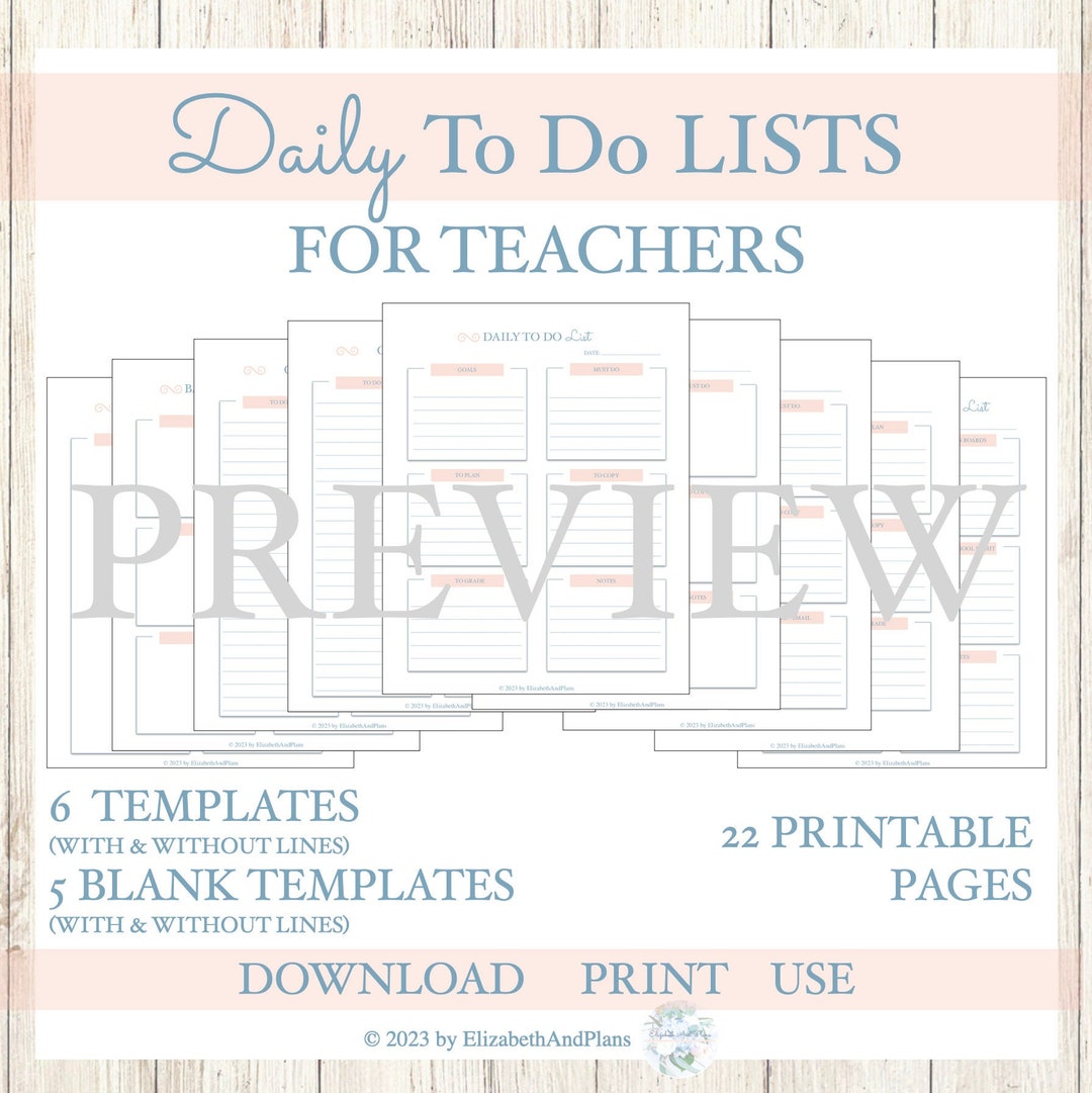 Daily to Do Lists for Teachers // Printables // Personal Use - Etsy