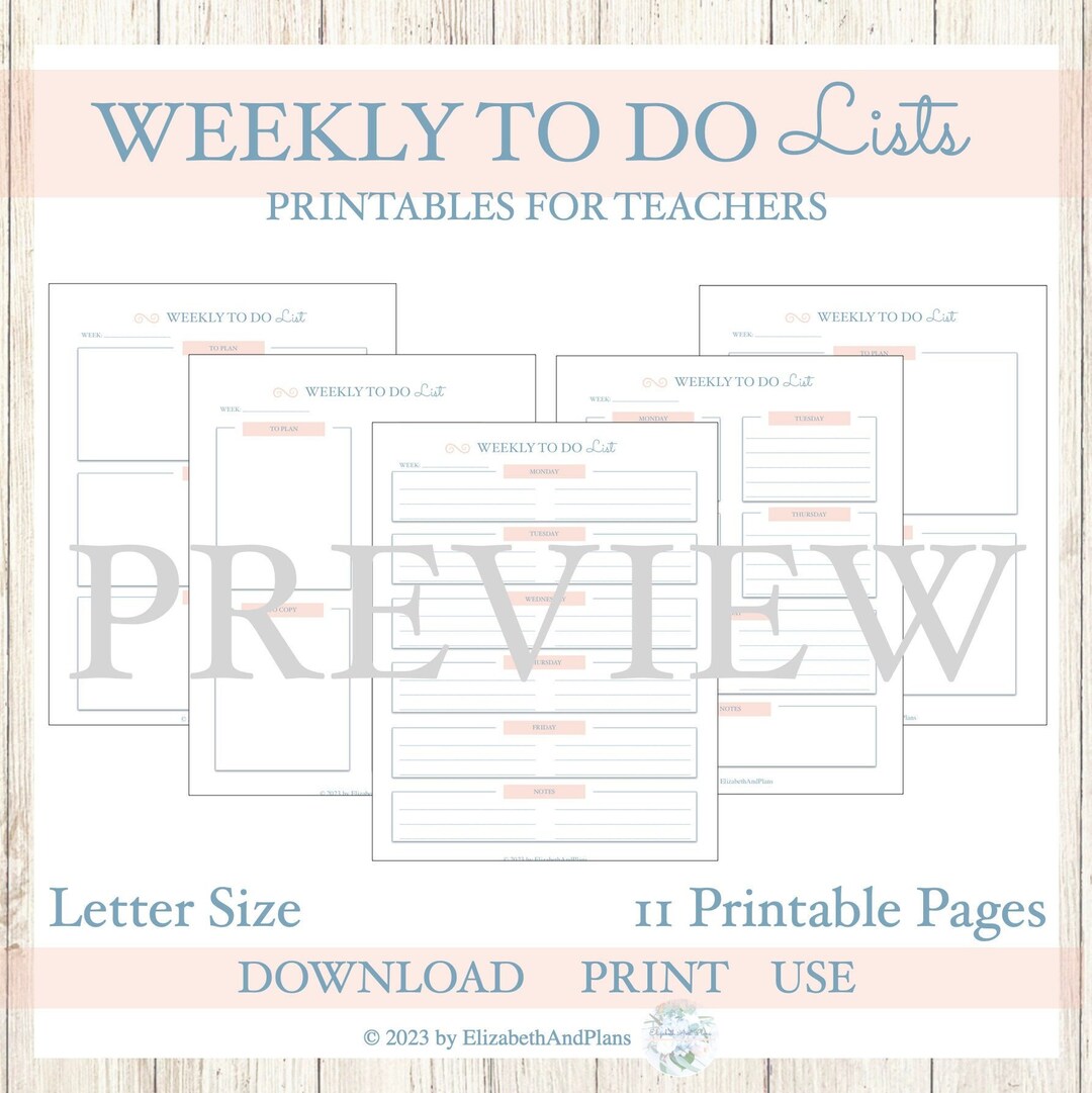 Weekly to Do Lists for Teachers // Printables // Personal Use - Etsy