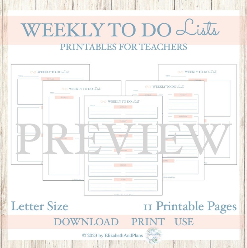 Weekly to Do Lists for Teachers // Printables // Personal Use - Etsy