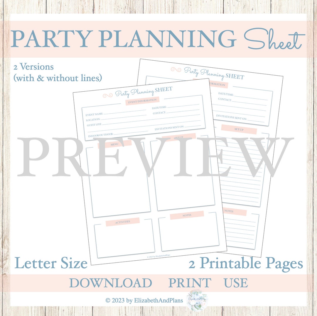 Party Planning Sheet // Printables // Personal Use - Etsy