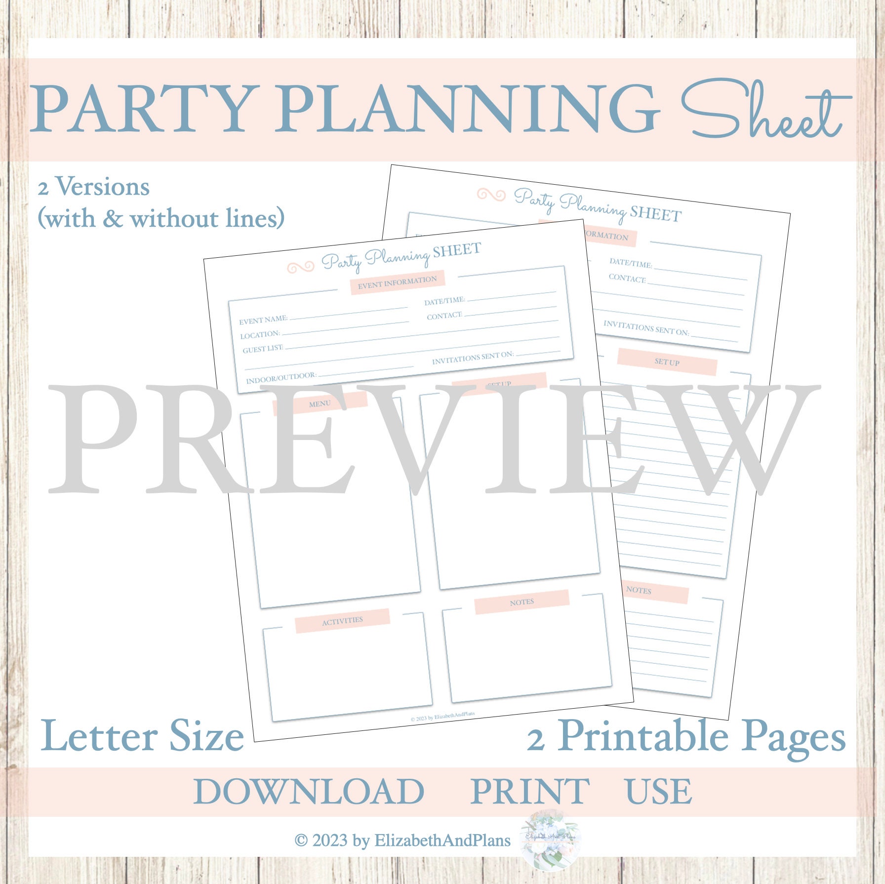 Party Planning Sheet // Printables // Personal Use - Etsy
