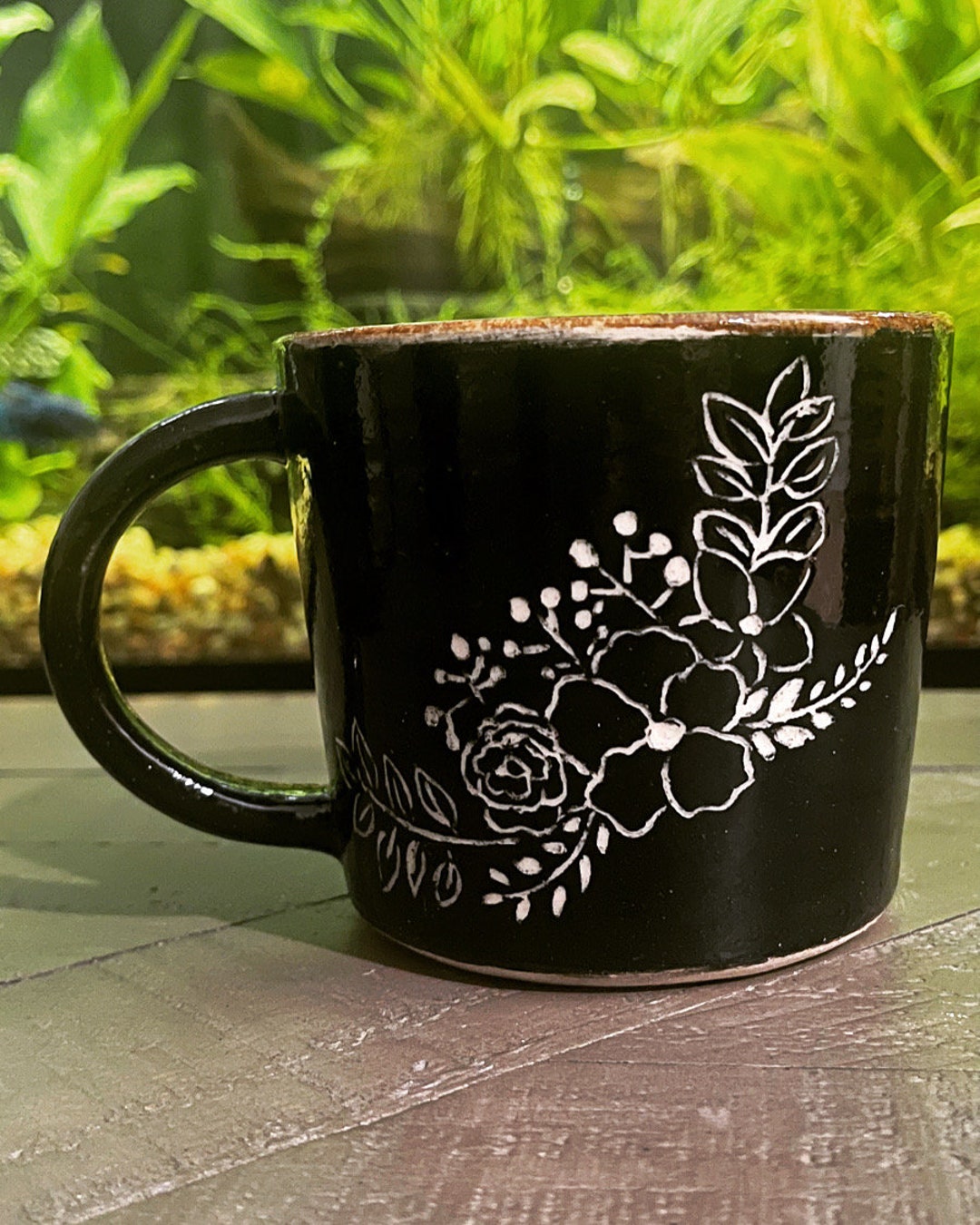 Sgraffito Flower Mug - Etsy