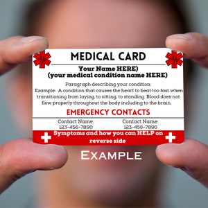 Medical Alert Card, Medical ID Card, Personalized Medical Alert ...