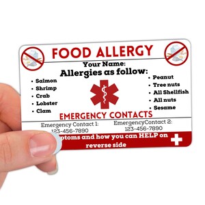 Customized Food Allergy Card, Custom Allergies ID, Medical Health Alert ...