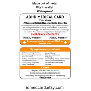ADHD Medical ID Card, Neurodivergent Brain Awareness, Attention Deficit ...