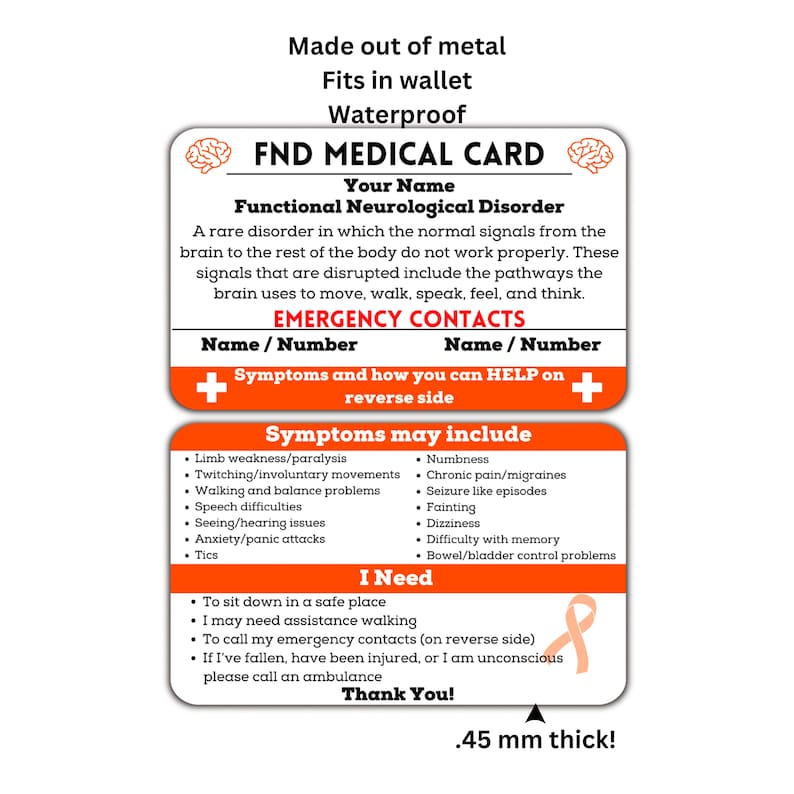 FND Card, FND Medical Alert ID Card for Wallet, Fnd Awareness Gift ...