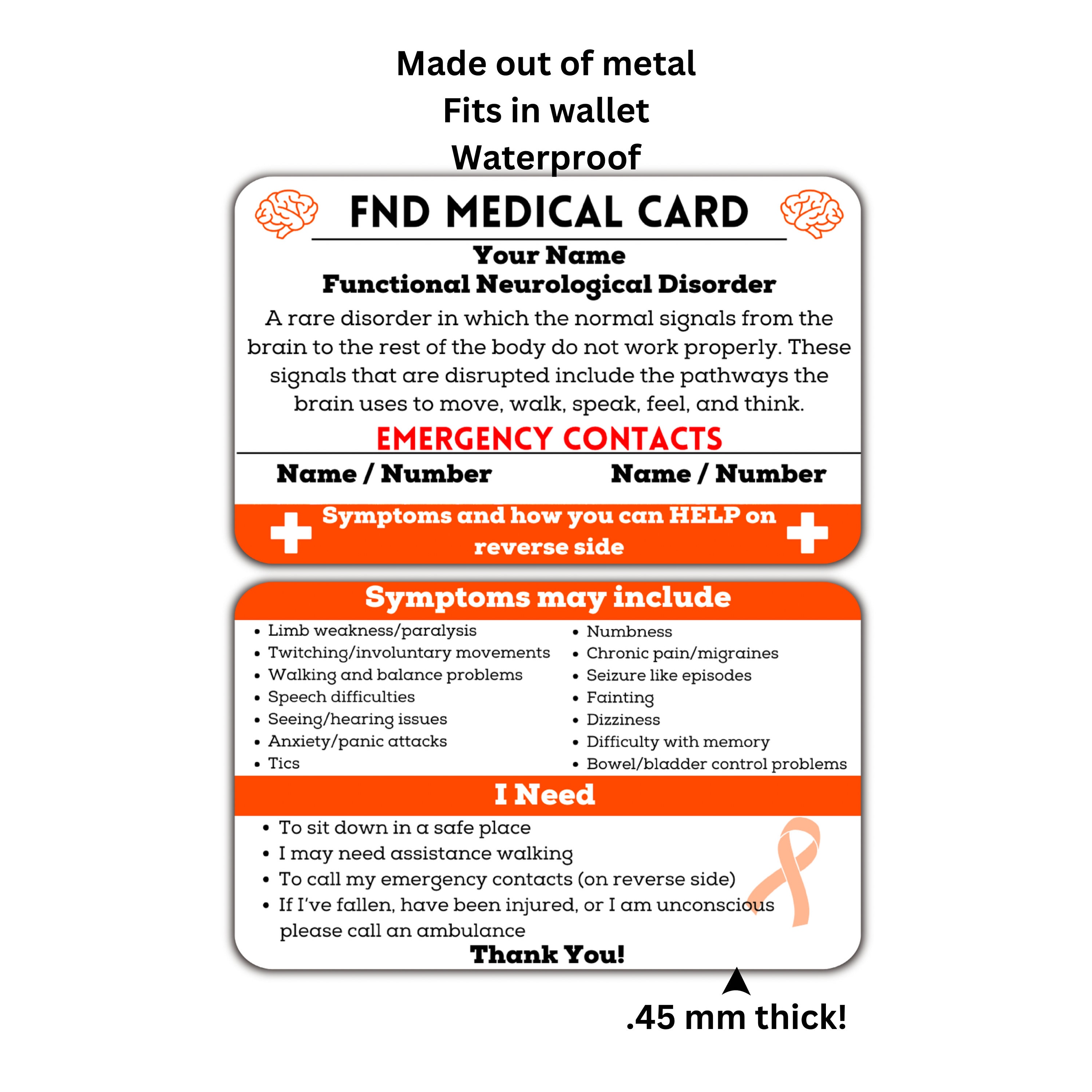 FND Card, FND Medical Alert ID Card for Wallet, Fnd Awareness Gift ...
