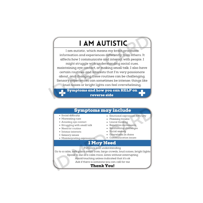 I Am Autistic Card, Autism Awareness Medical ID Card, High Functioning ...