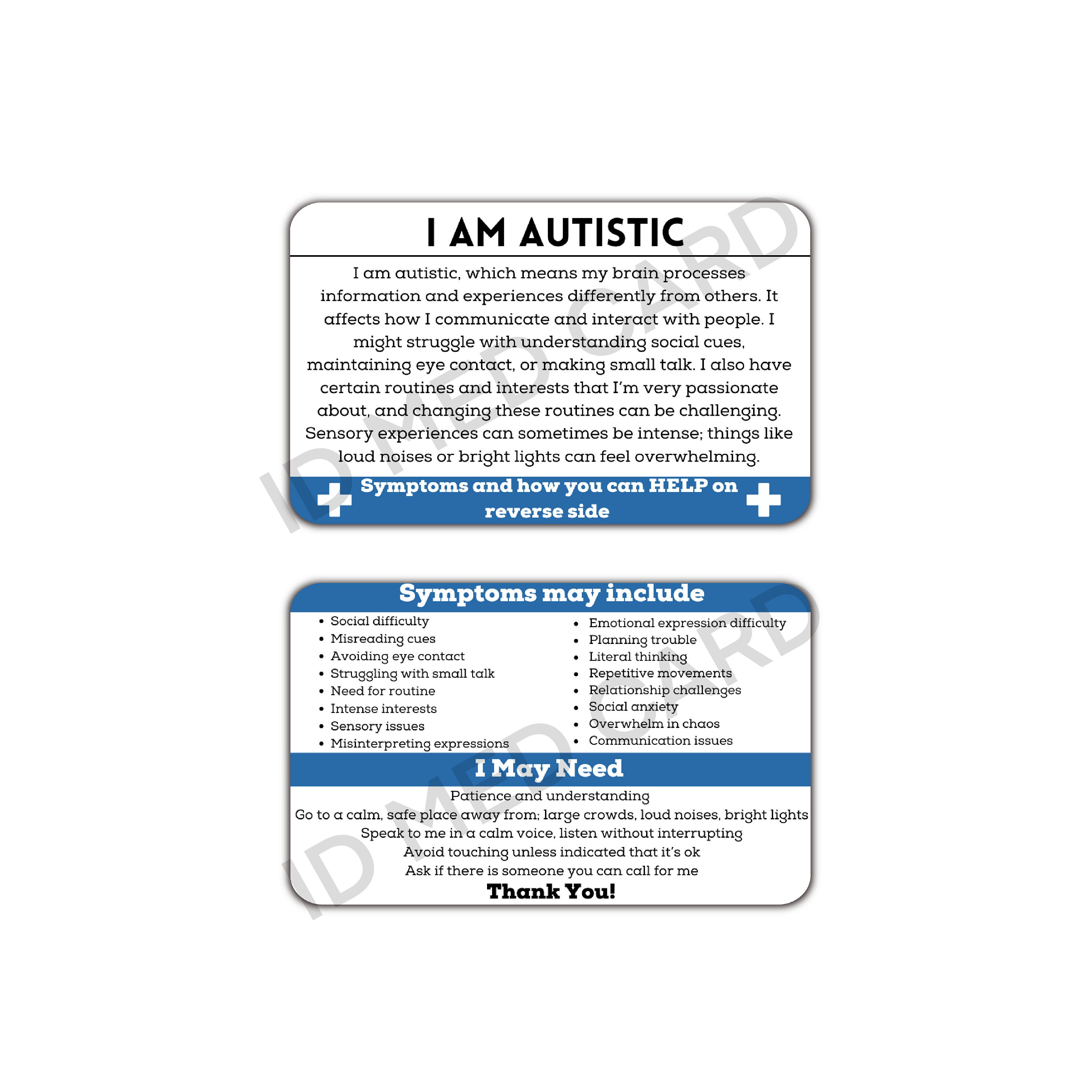 I Am Autistic Card, Autism Awareness Medical ID Card, High Functioning ...