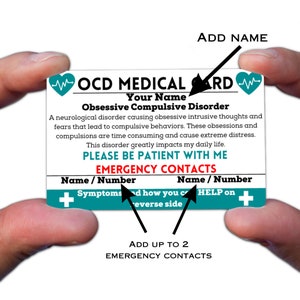 OCD Medical Alert Id Card, OCD Gifts, Obsessive Compulsive Disorder ...