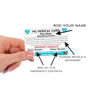 Myasthenia Gravis Emergency Medical ID Card Tag for Wallet, Myasthenia ...