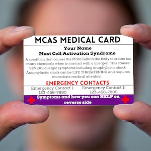 MCAS Mast Cell Activation Syndrome Medical Alert Card, Emergency ...