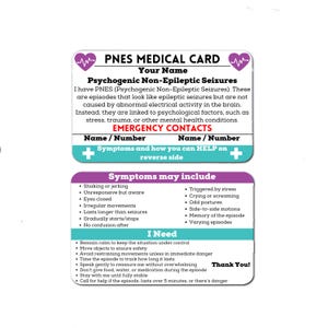 PNES Medical Alert ID Card, Aware Tag, Non Epileptic Psychogenic ...