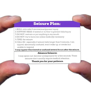 Seizure Awareness Alert Medical Card for Wallet,epilepsy Disorder ...