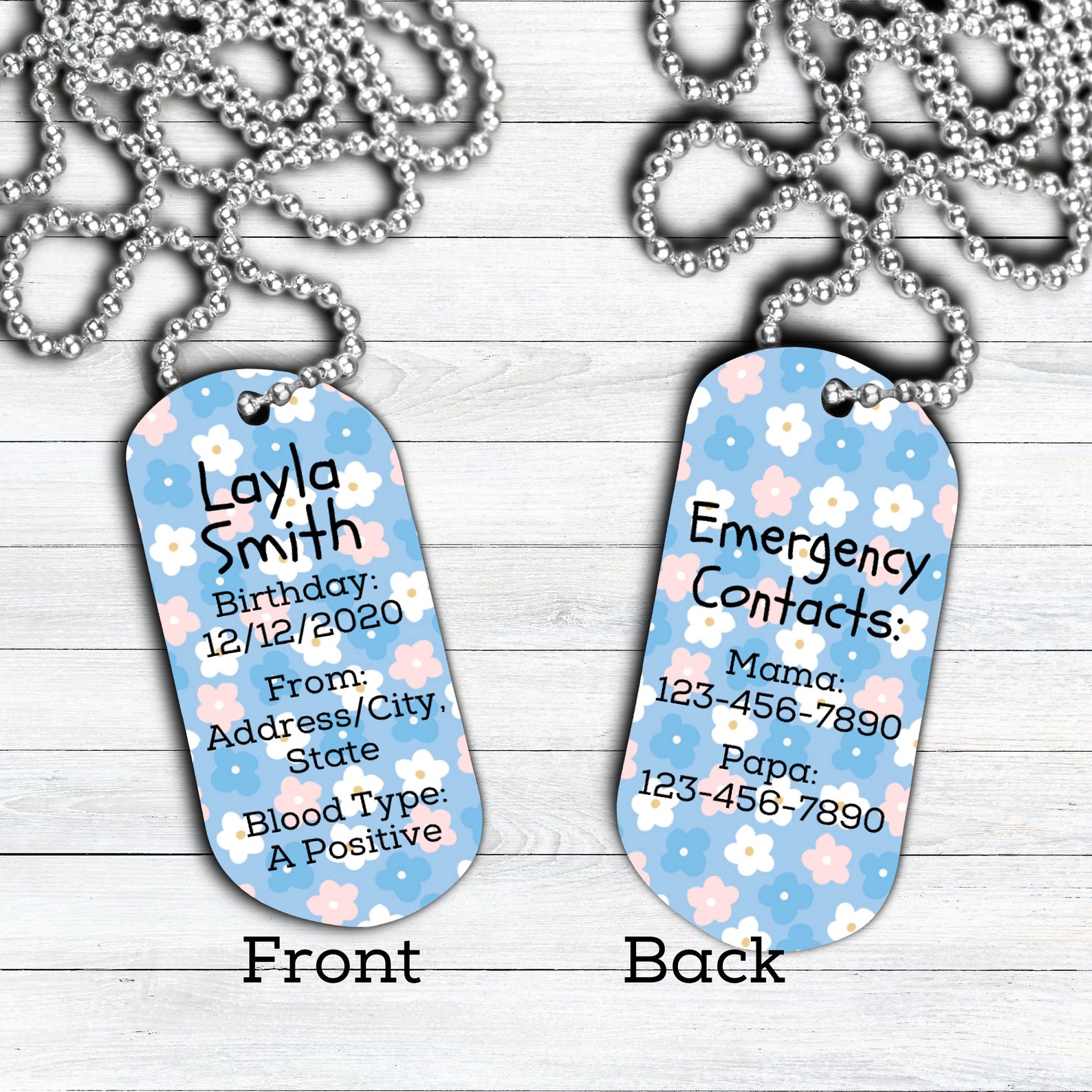 Child Emergency Contact Necklaces, Child ID, Kids Id Tag Personalized ...