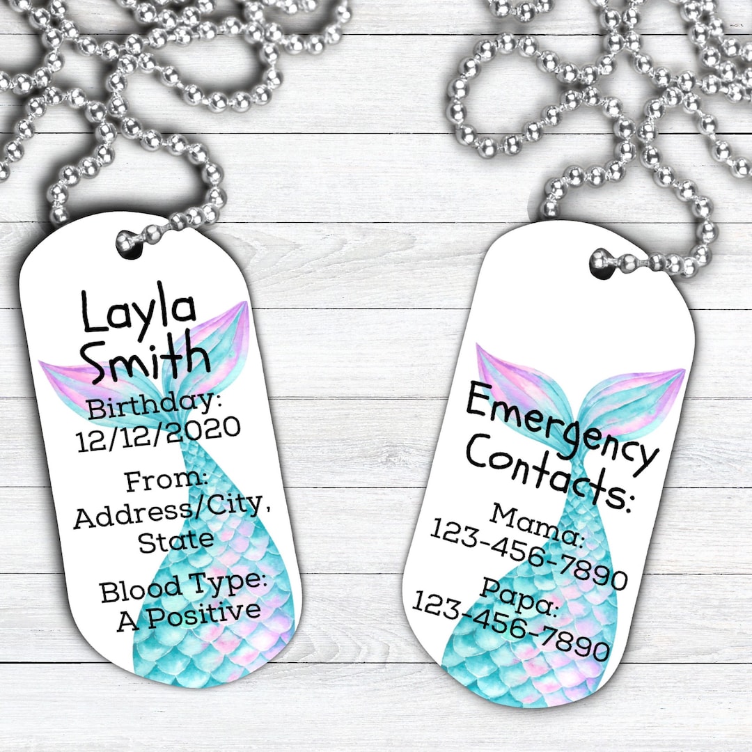 Child Emergency Contact Necklaces, Child ID, Kids Id Tag Personalized ...
