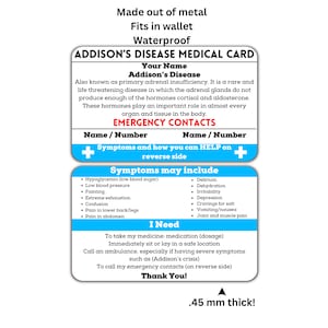 Addisons Disease Awareness, Medical ID Card for Wallet, Adrenal ...