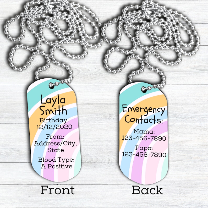 Child Emergency Contact Necklaces, Child ID, Kids Id Tag Personalized ...