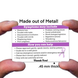 Alzheimer’s Dementia Awareness Medical ID Alert Card, Dementia Patient ...