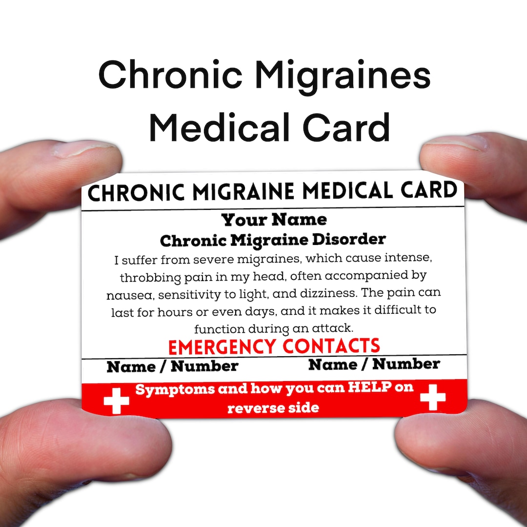 Chronic Migraine Medical Id Card, Tag for Wallet, 5C Headache Awareness ...