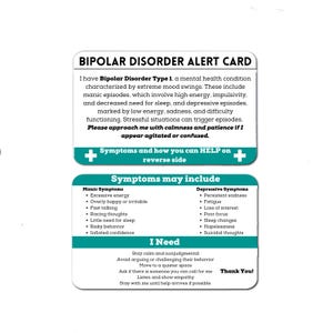 Bipolar Disorder Medical Alert ID Card, Bipolar Type 1 Symptom ...