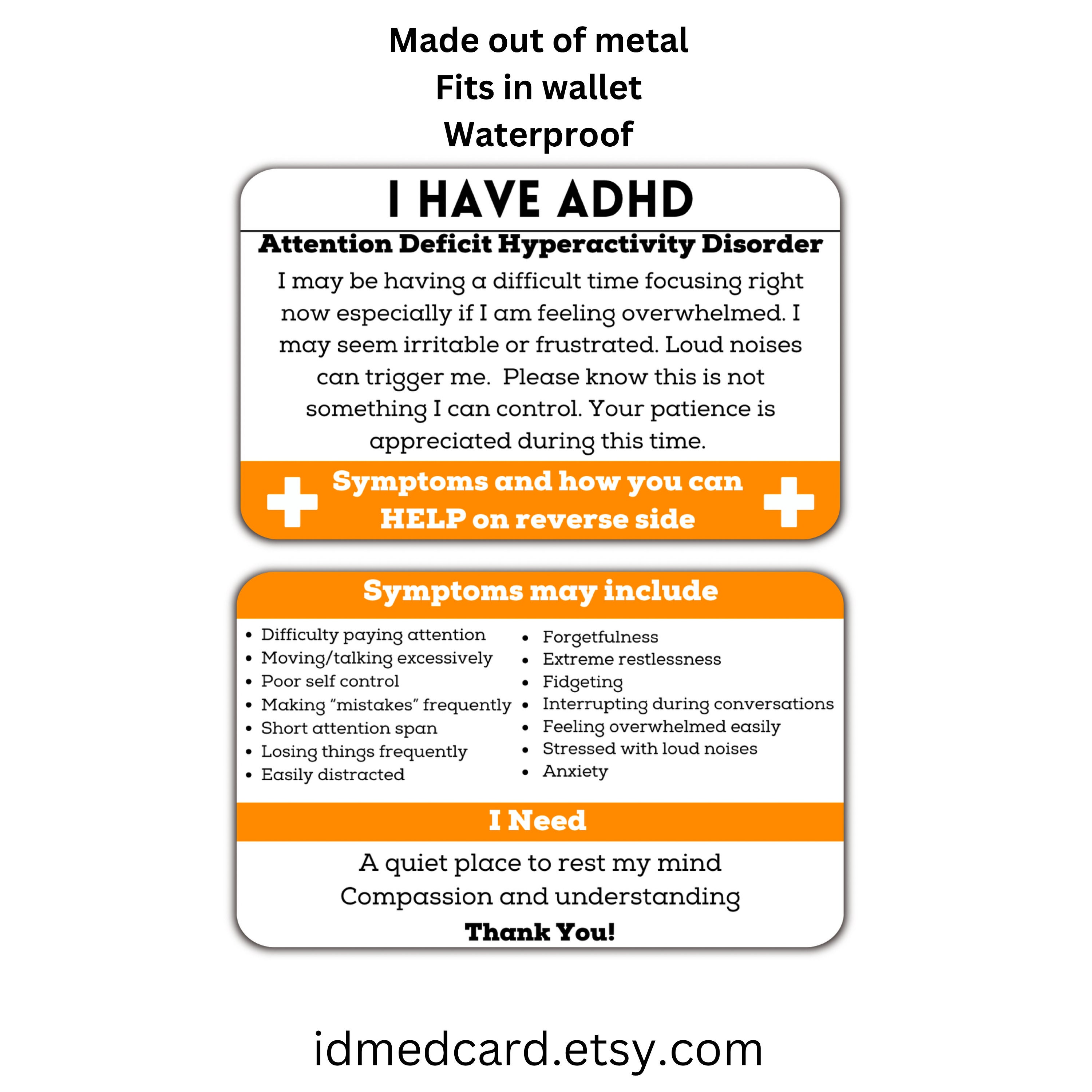 ADHD Medical ID Card, Neurodivergent Brain Awareness, Attention Deficit ...