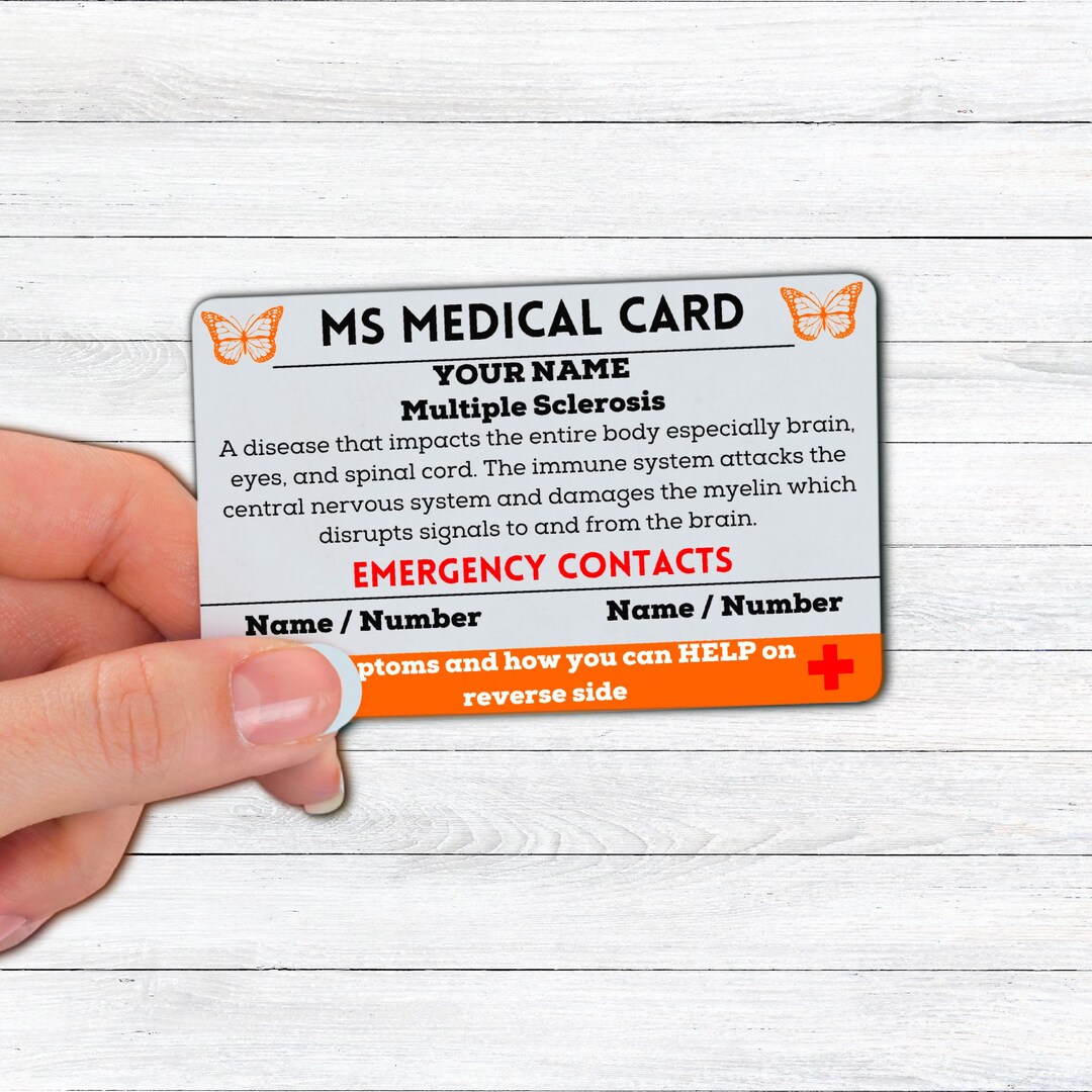 MS Emergency Contact Medical Card, Metal, MS Medical Card, Ms Id Cards ...
