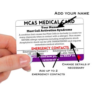 MCAS Mast Cell Activation Syndrome Medical Alert Card, Emergency ...
