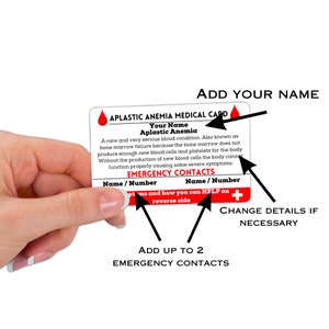 Aplastic Anemia Medical Alert Card for Wallet, Aplastic Anemia ...