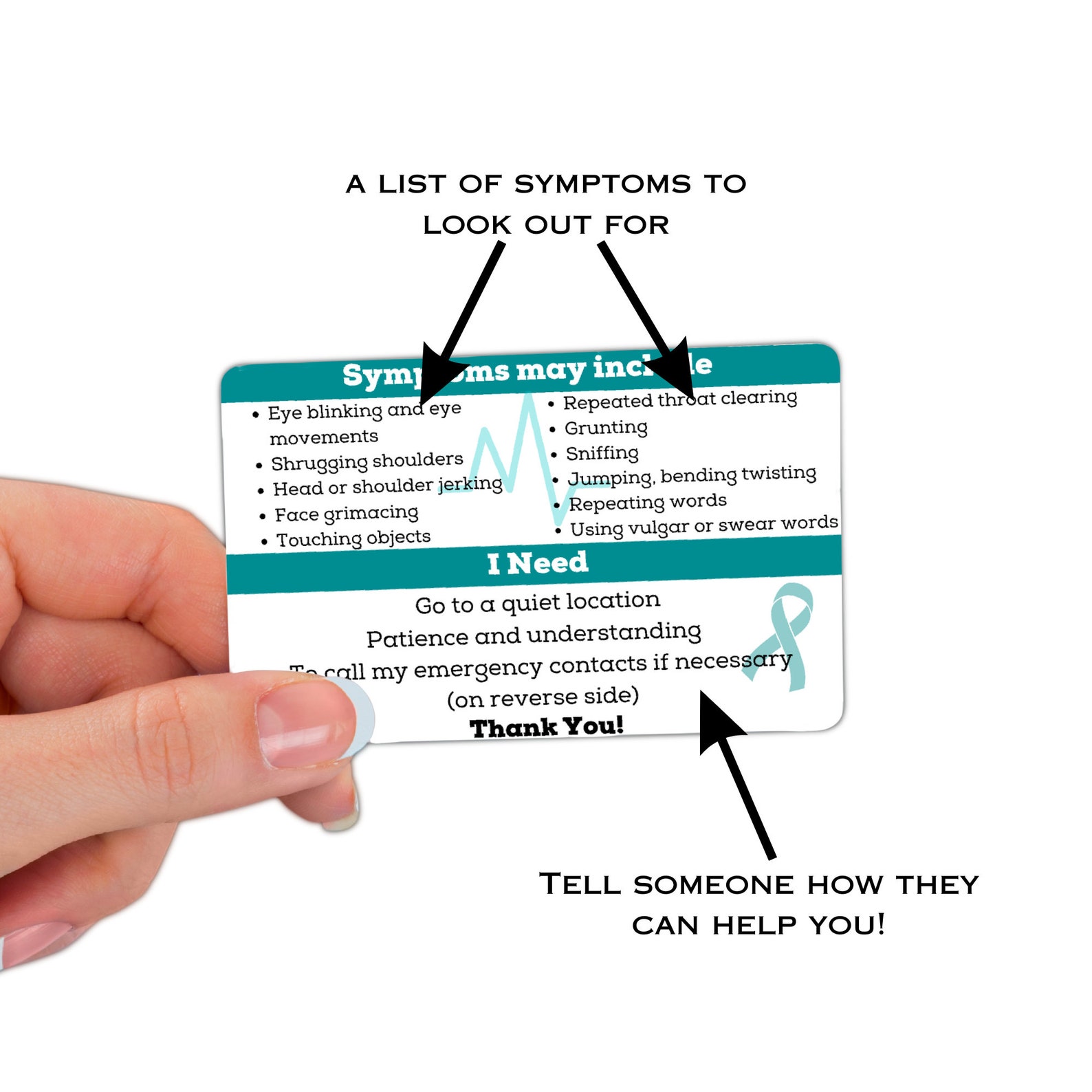 Tourette’s Syndrome Medical Alert Card, Emergency Contacts Tag ...