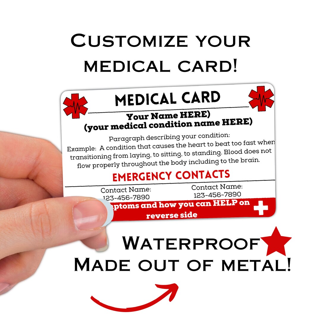 Medical Alert Card Medical Id Card Personalized Medical Alert Emergency Id Tag For Wallet