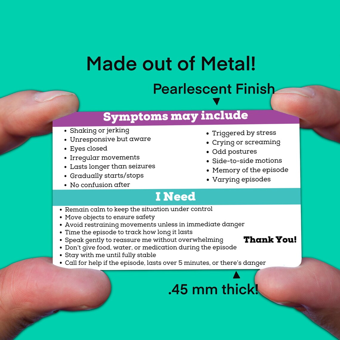 PNES Medical Alert ID Card, Aware Tag, Non Epileptic Psychogenic ...