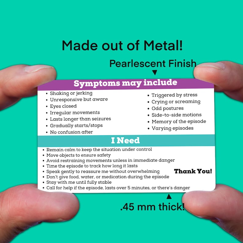 PNES Medical Alert ID Card, Aware Tag, Non Epileptic Psychogenic ...