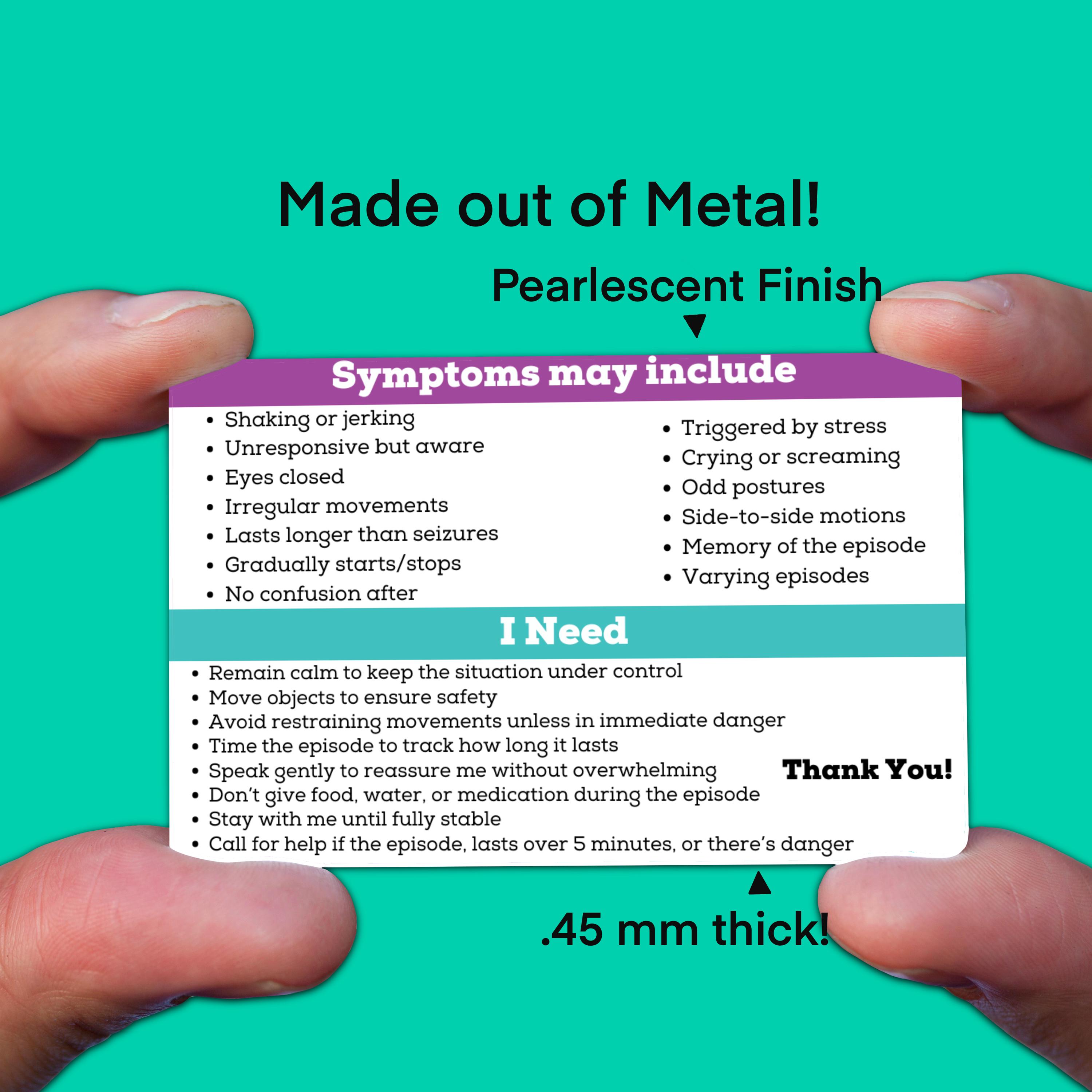 PNES Medical Alert ID Card, Aware Tag, Non Epileptic Psychogenic ...