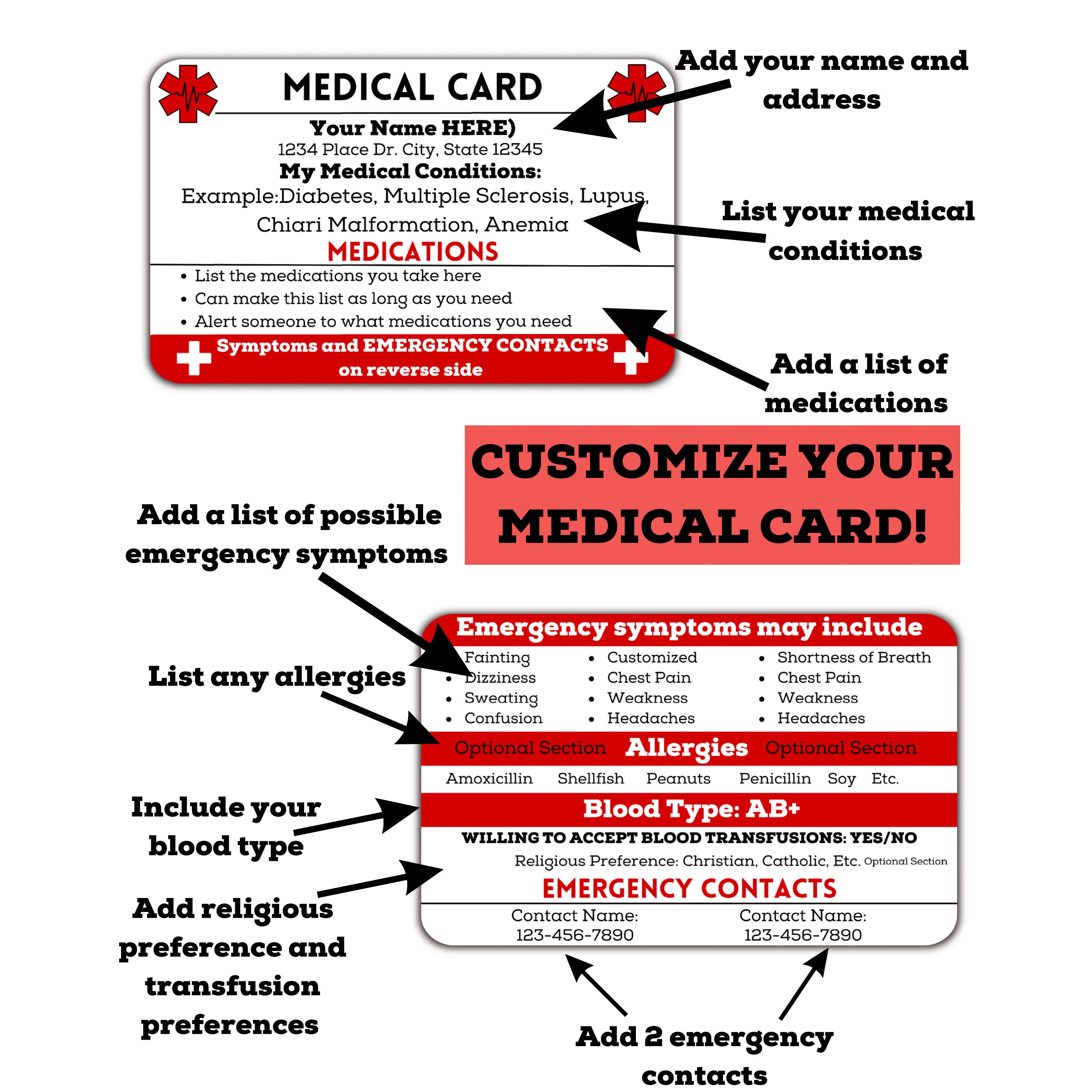 Medical Alert Card, Medical ID Card, Personalized Medical Alert ...