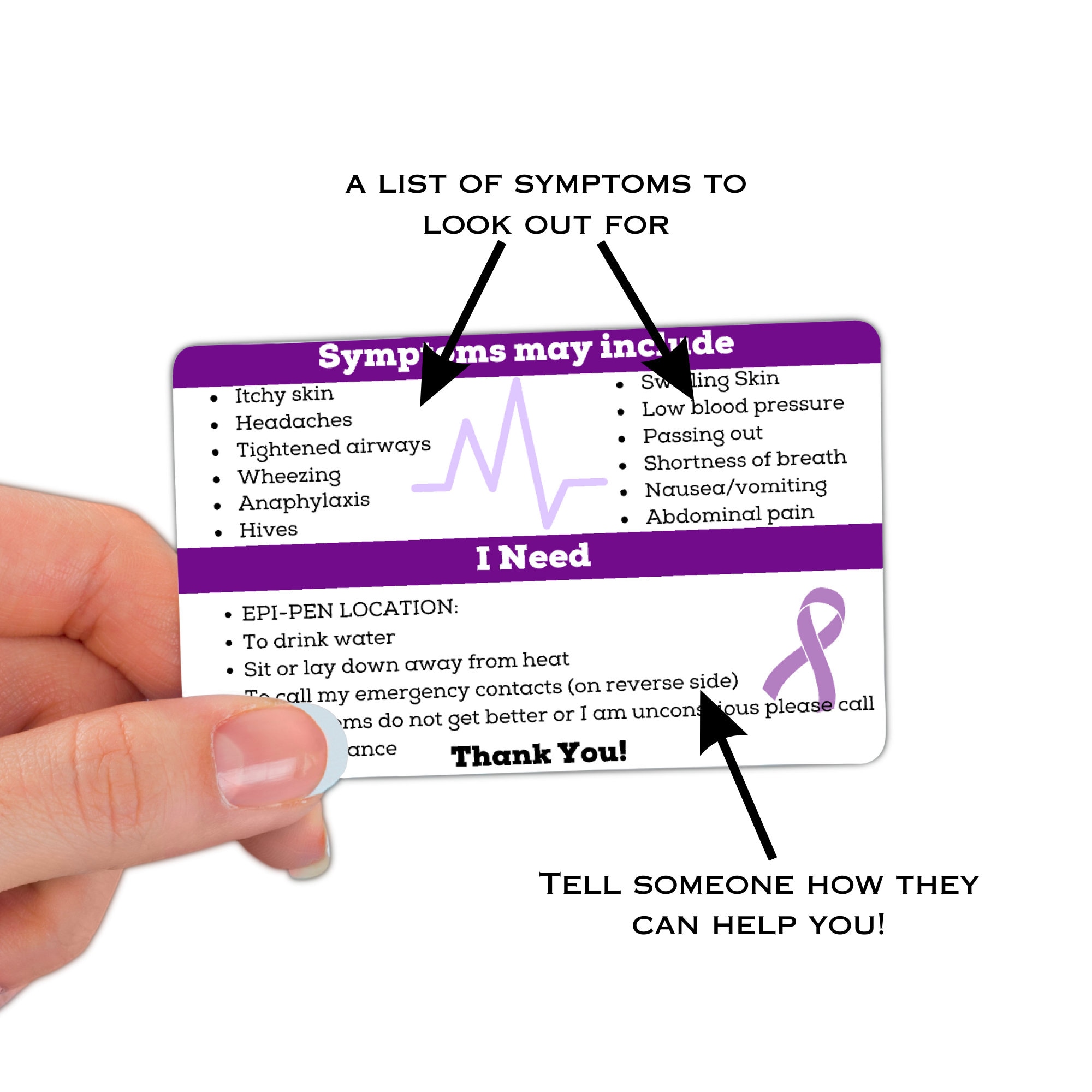 MCAS Mast Cell Activation Syndrome Medical Alert Card, Emergency ...