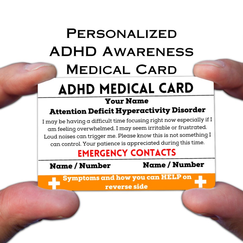 ADHD Medical ID Card, Neurodivergent Brain Awareness, Attention Deficit ...