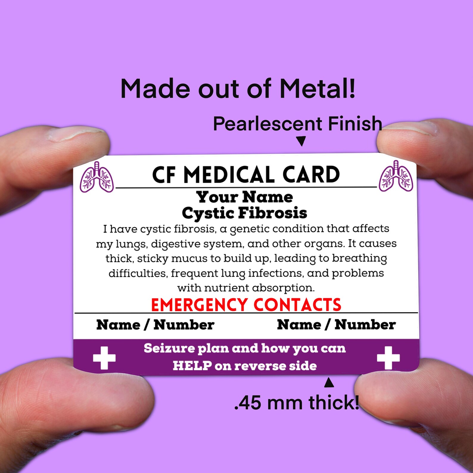 Cystic Fibrosis Medical Alert ID Card, Aware Tag, Cystic Fibrosis ...