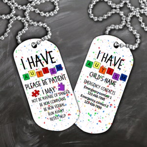 Autism Emergency Alert Awareness Necklace Jewelry, Custom Autism ...