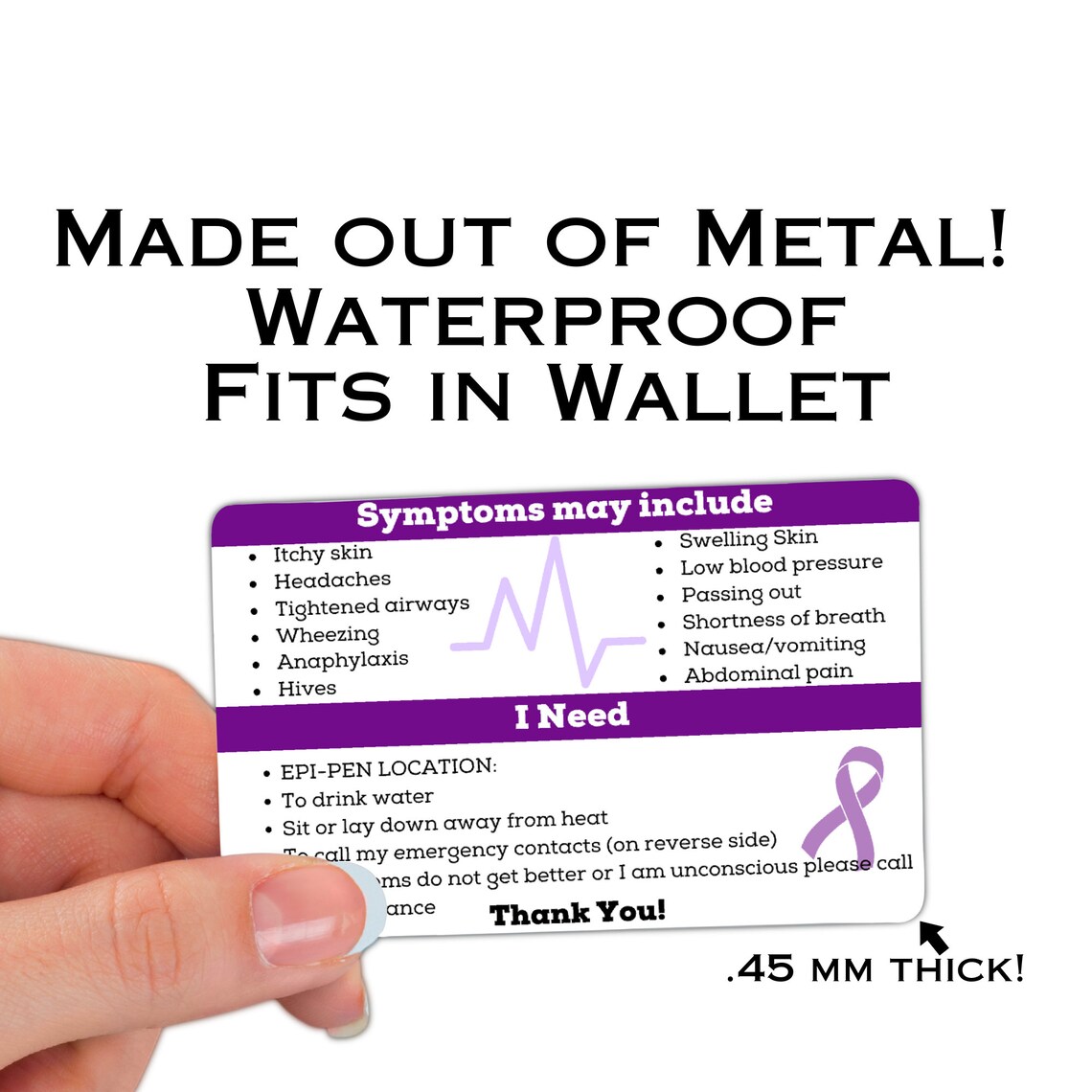 MCAS Mast Cell Activation Syndrome Medical Alert Card, Emergency ...