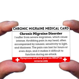 Chronic Migraine Medical Id Card, Tag for Wallet, 5C Headache Awareness ...