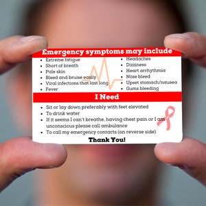 Aplastic Anemia Medical Alert Card for Wallet, Aplastic Anemia ...